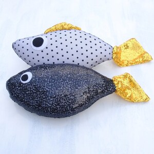 Sequins Fish, Black Gold Fish, Kids Room Decor, Stuffed Fish, Nautical ...