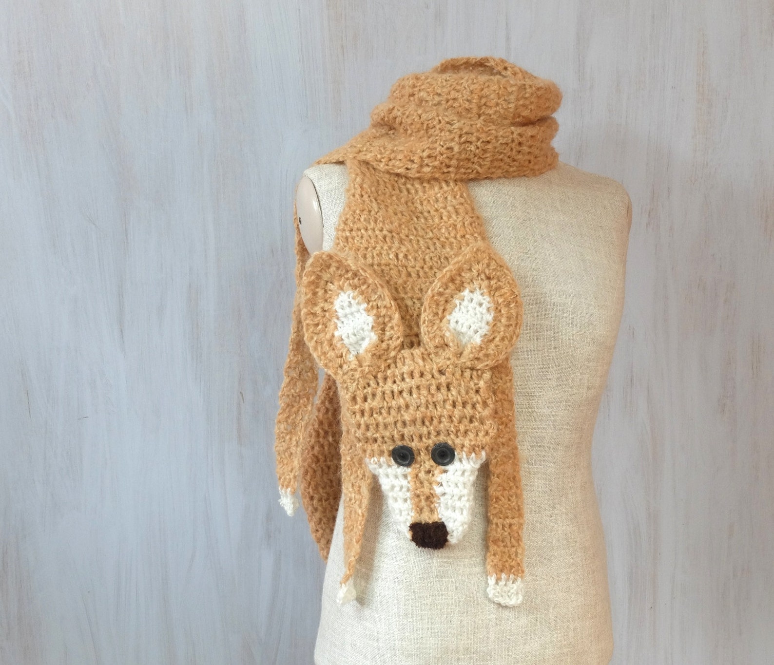 Red fox scarf animal scarf handmade soft scarf beige | Etsy