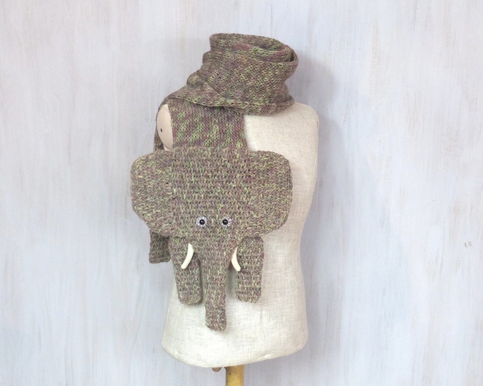 Knitted Crochet Elephant Shaped Scarf Very Long Animal - Etsy