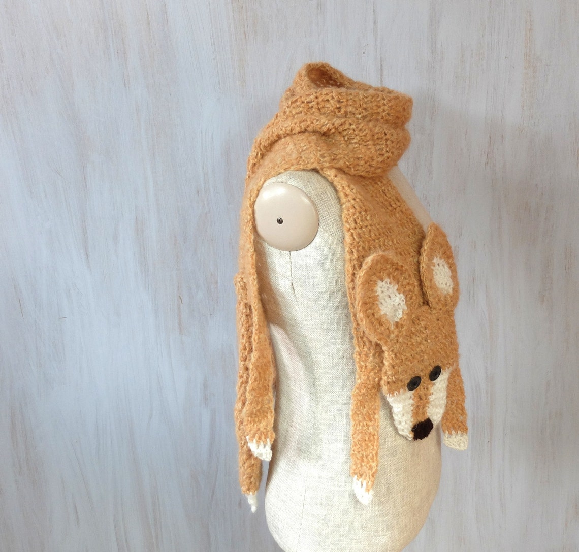 Red fox scarf animal scarf handmade soft scarf beige | Etsy