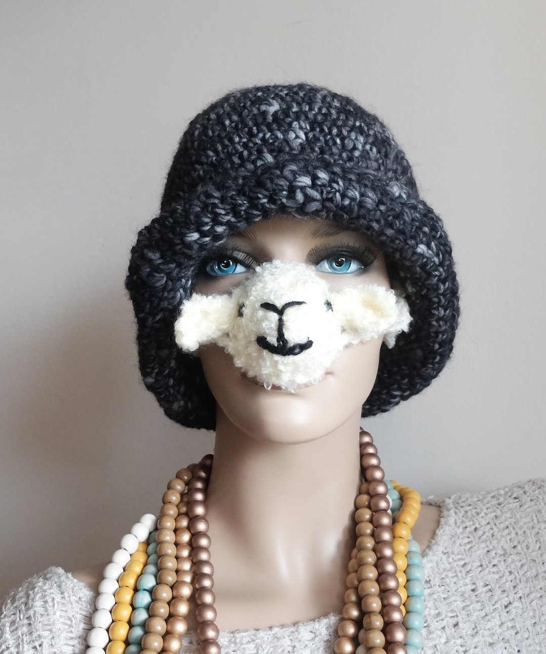 Sheep Nose Warmer, Animal Nose Scarf, Crochet Fluffy Lamb, Outdoor Nose ...