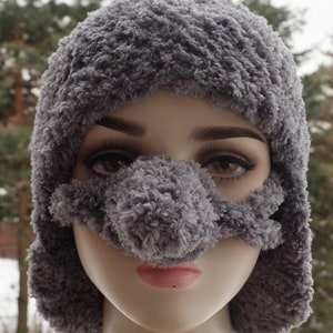 Gray Nose Warmer, Plush Nose Scarf, Fluffy Nose Hat, Crochet Nose Hat ...