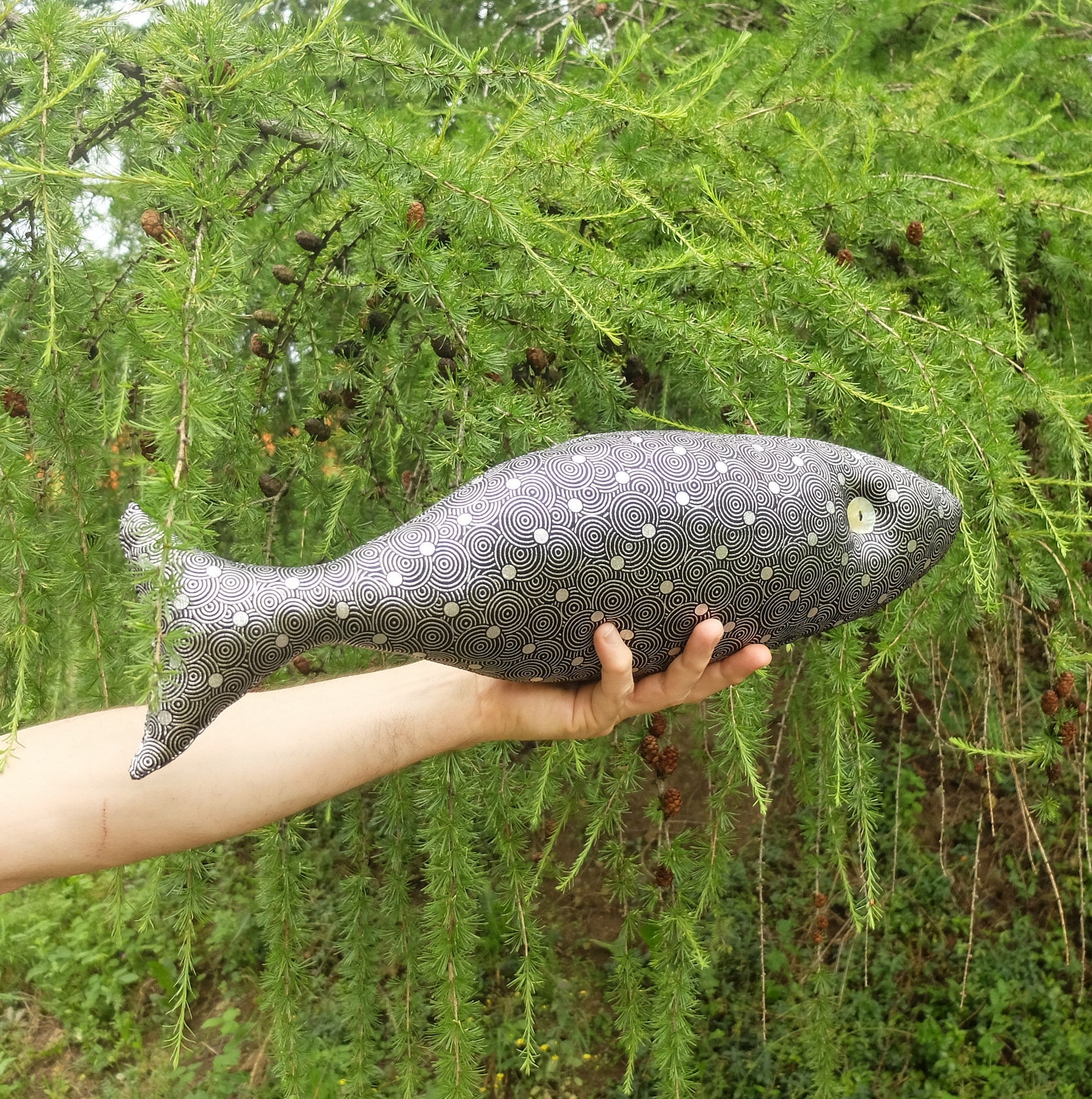 Fish Pillow Glossy Stuffed Fish Black Silver Fish Summer - Etsy
