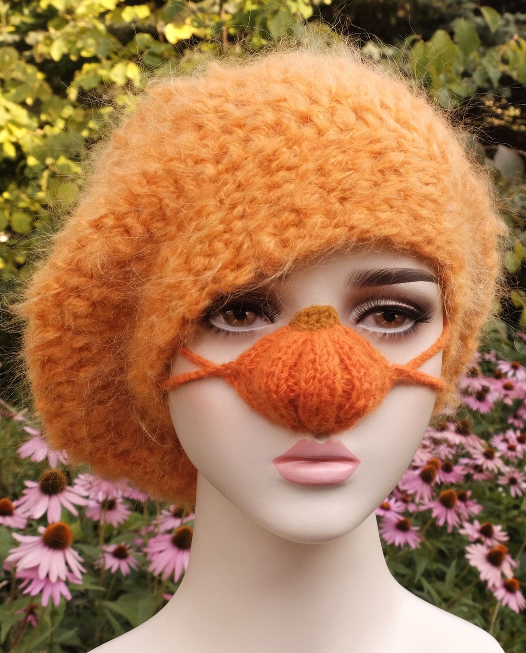 Halloween Nose Warmer, Orange Pumpkin, Nose Hat, Knitted Face Cover ...