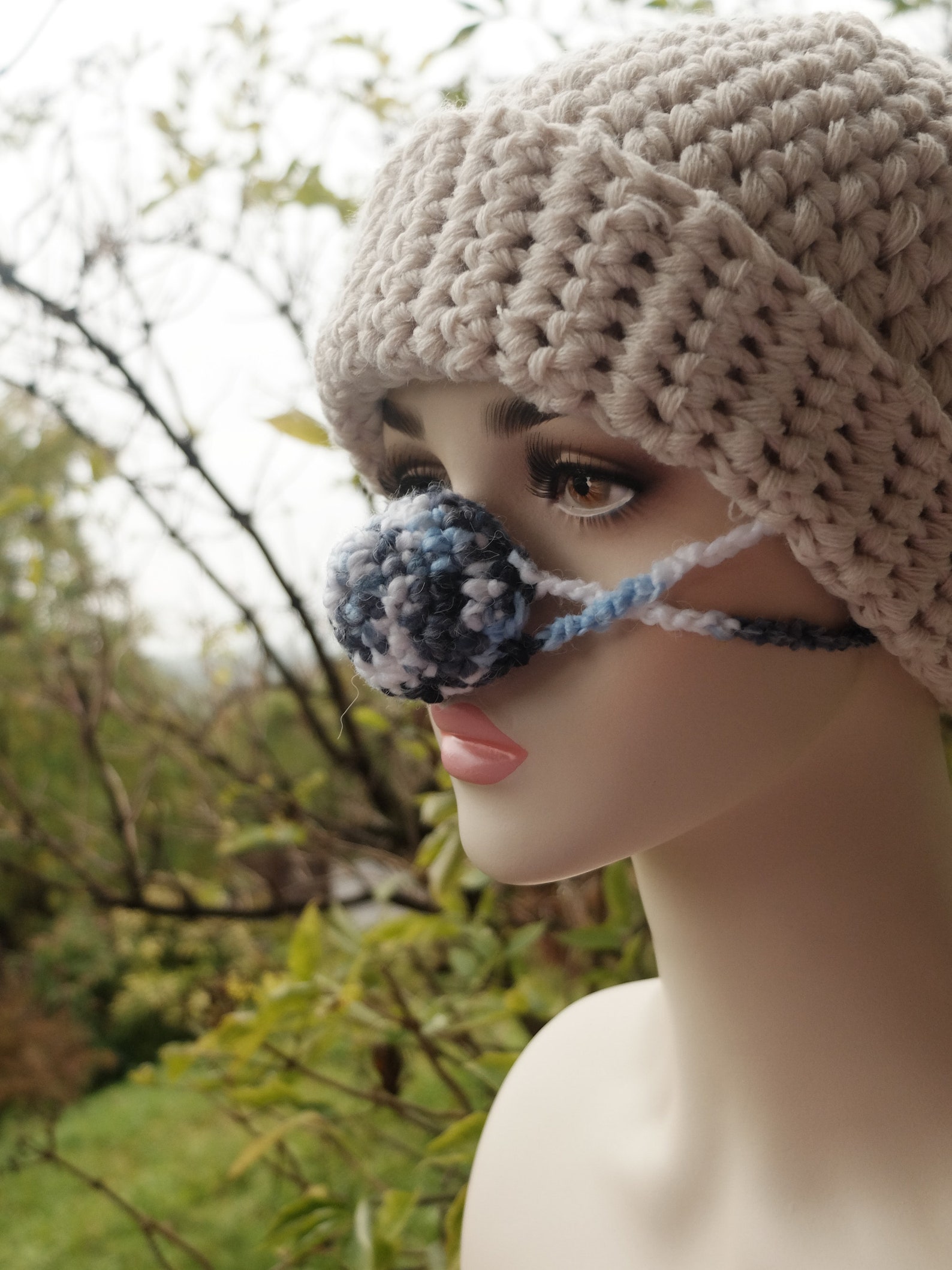 Unisex Nose Hat White Blue Nose Warmer Crochet Nose Cover | Etsy