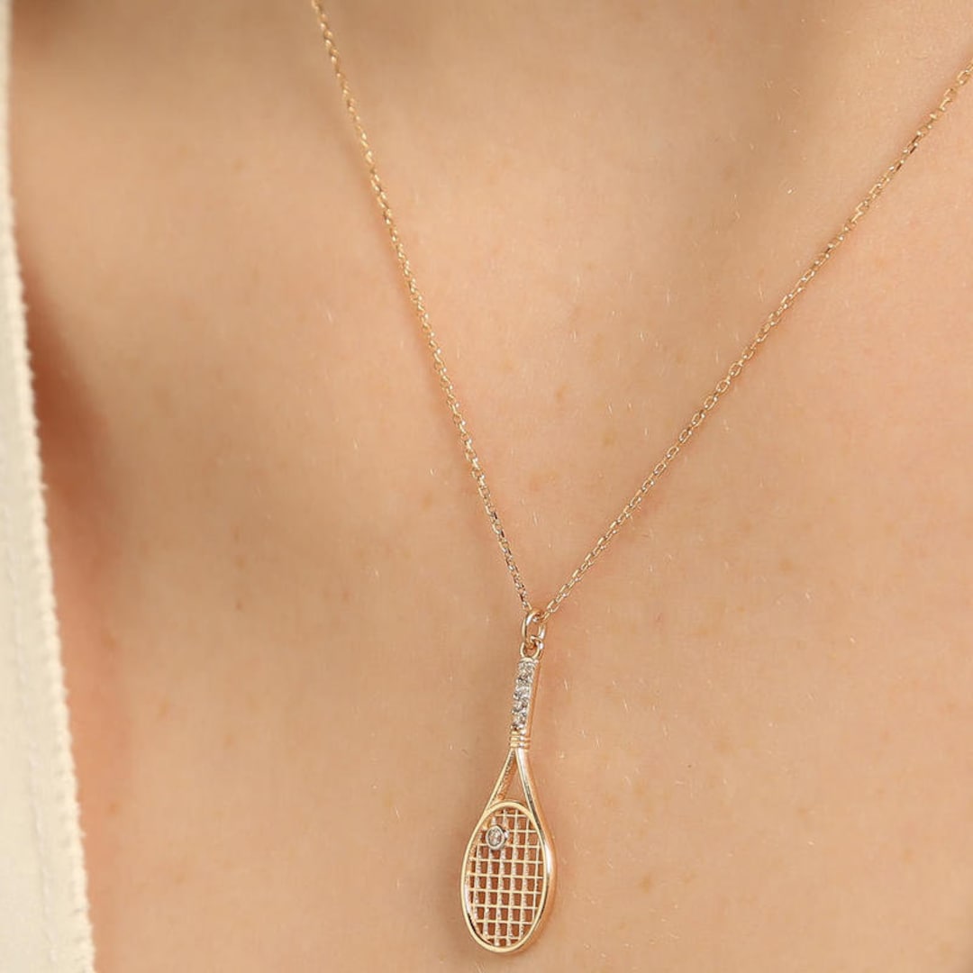 Dainty 14k Solid Gold Tennis Racket Pendant Necklace - Etsy