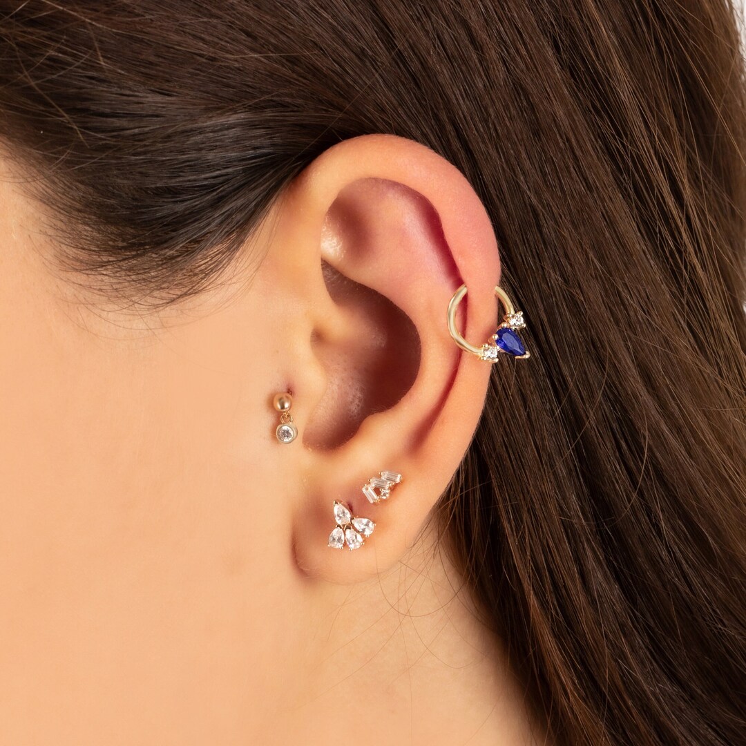14k Gold CZ Hinge Hoop Earring: 16 Gauge Tragus Piercing - Etsy