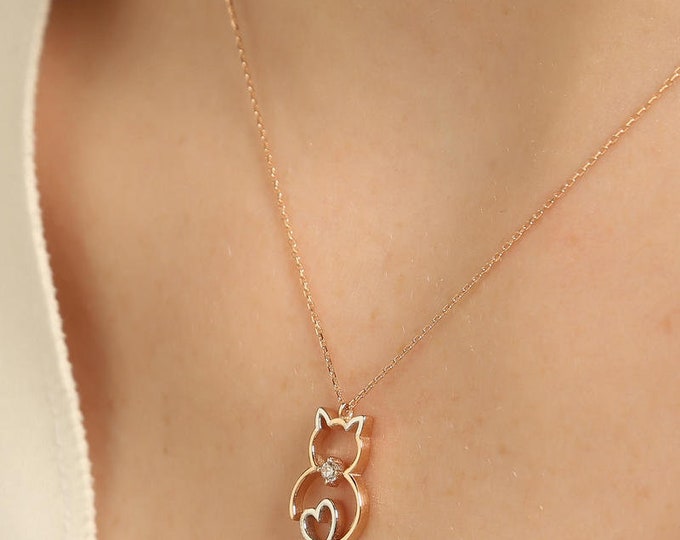 14k Gold Cat Pendant, Solid Gold Cat Necklace, Recycled Handmade in USA ...