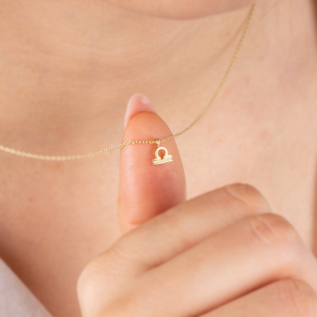 14k Solid Rose, White, Yellow Gold Chain and Libra Zodiac Pendant ...