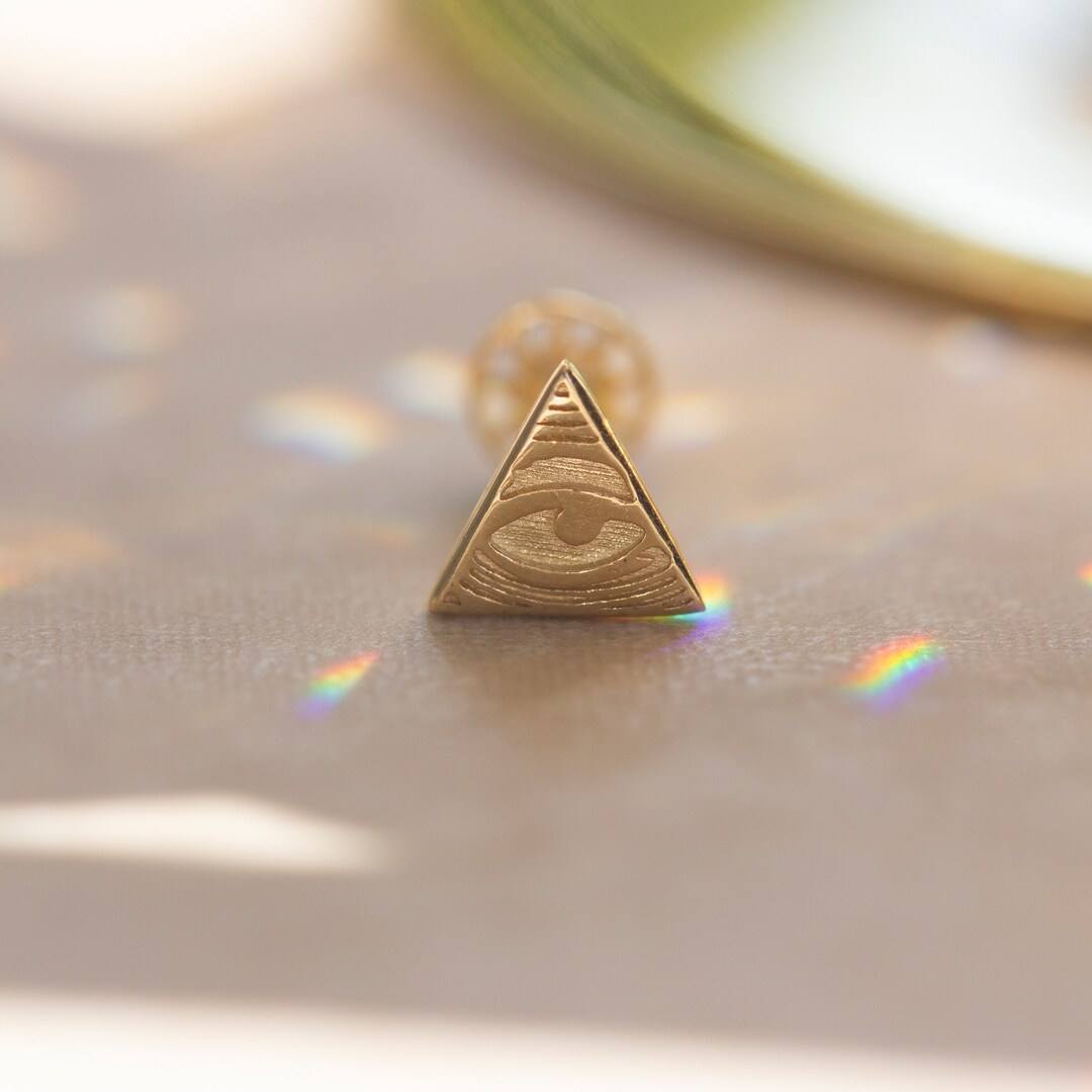 Dainty 14k Solid Gold Delicate Illuminati Triangle Eye Figure Screwback ...