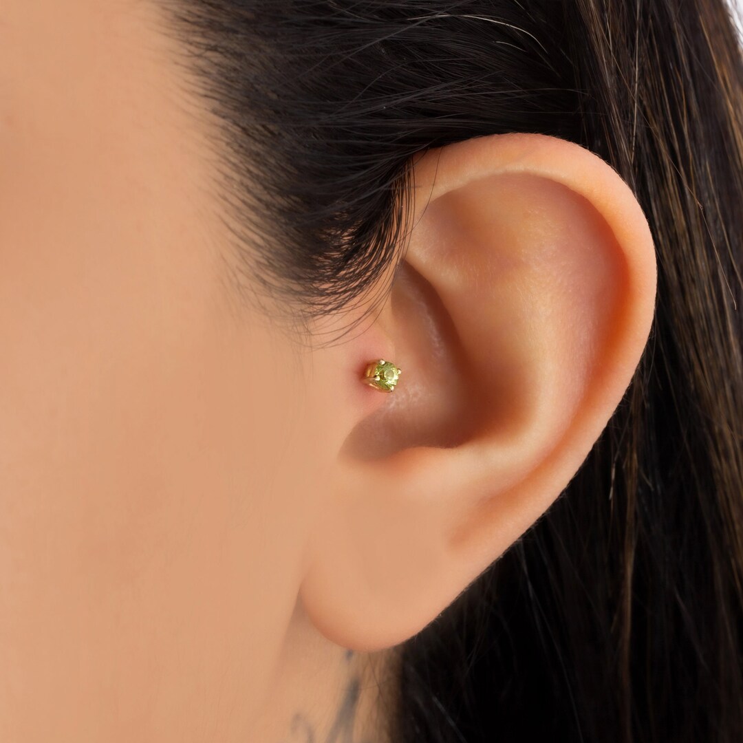 Dainty 14k Gold Peridot Stud Earring: August Birthstone Screwback - Etsy