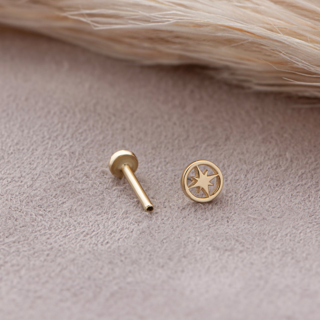Dainty 14k Solid Gold Compass Figure Screwback Ear Piercing/stud - Etsy