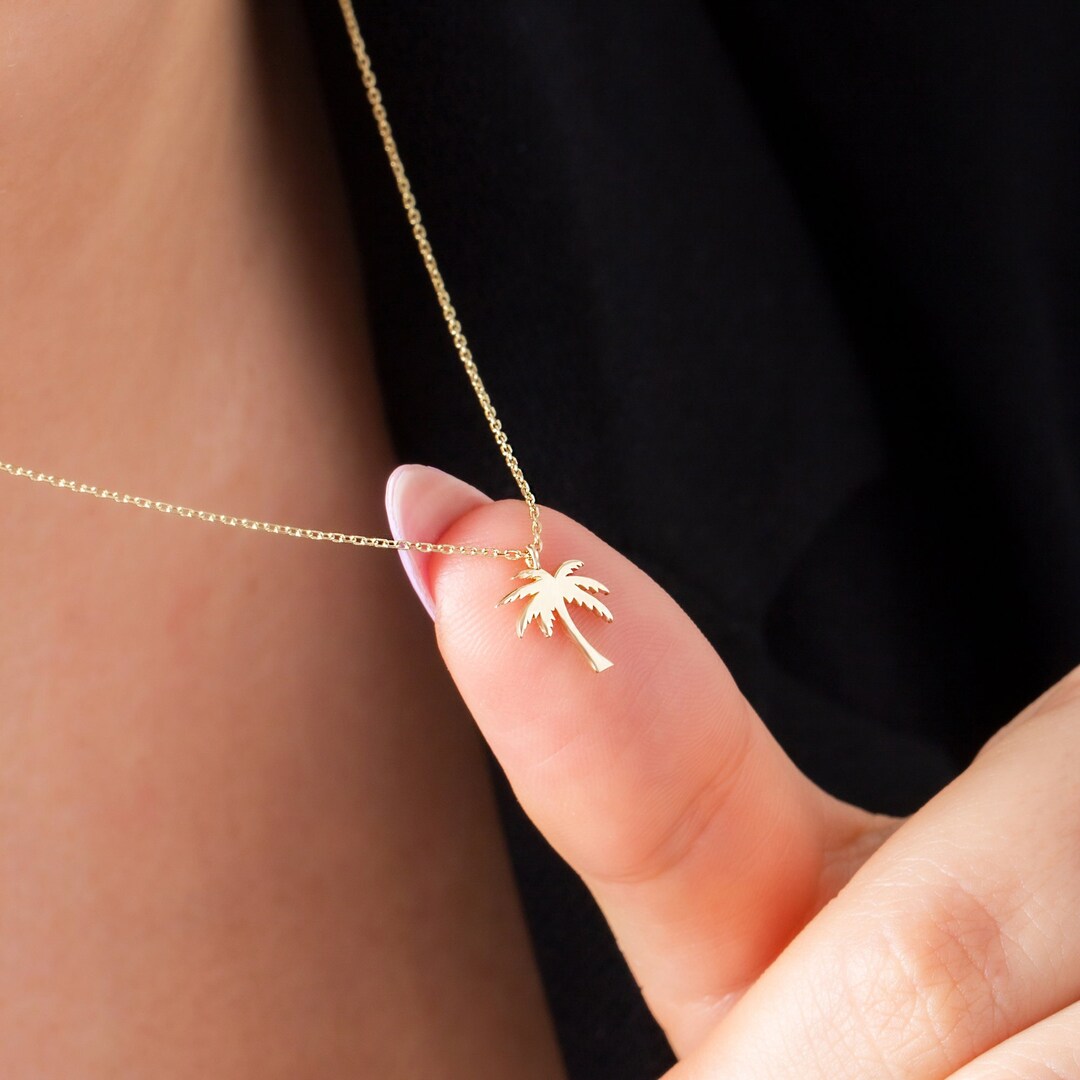 Dainty 14k Solid Gold Chain and Palm Tree Pendant Necklace - Etsy