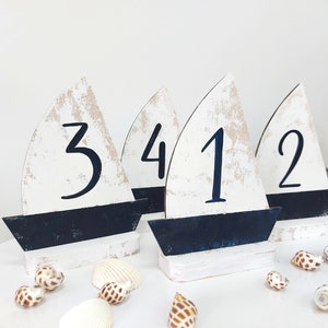 Table Numbers Wedding Beach Theme Wedding Wood Sailboat Navy Ocean ...