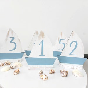Sailboats Table Numbers for Dusty Blue Wedding Beach Theme Wedding Wood ...