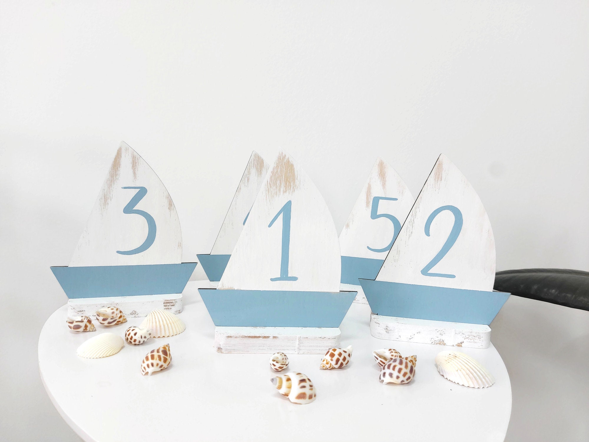 Sailboats Table Numbers for Dusty Blue Wedding Beach Theme Wedding Wood ...