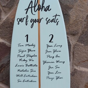 Beach Seating Chart Sign Hawaiian Wedding Decor Surfboard Guest List ...