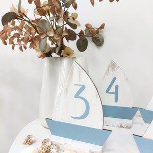 Sailboats Table Numbers for Dusty Blue Wedding Beach Theme Wedding Wood ...