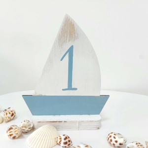 Sailboats Table Numbers for Dusty Blue Wedding Beach Theme Wedding Wood ...