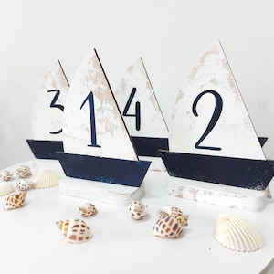 Table Numbers Wedding Beach Theme Wedding Wood Sailboat Navy Ocean ...