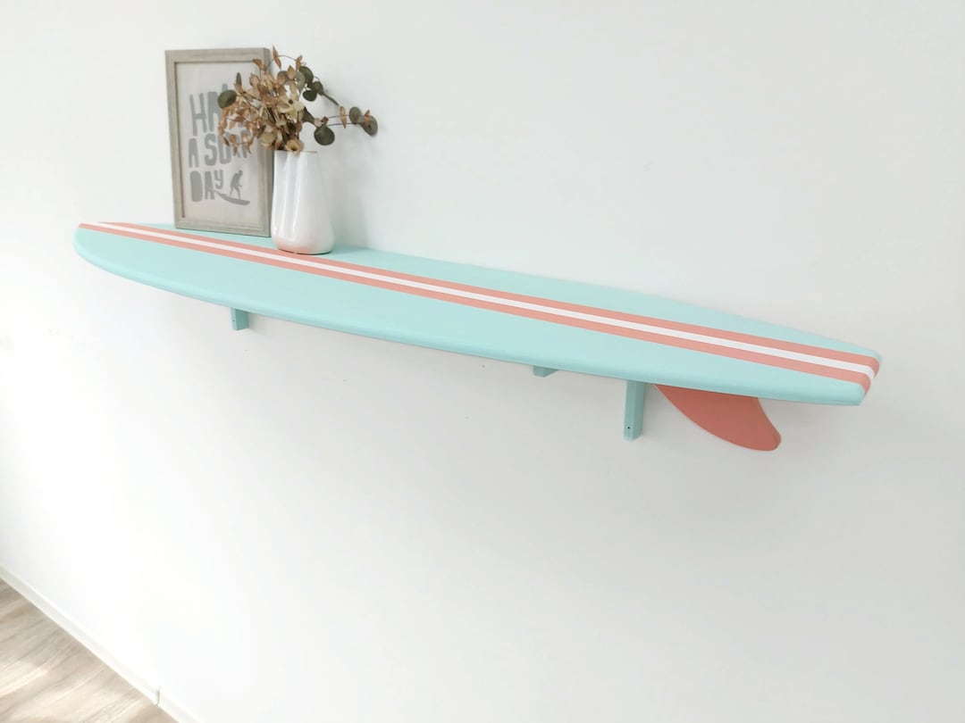 Wood Surfboard Shelf Mint Coral Beach Themed Decor Tabletop - Etsy