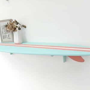 Wood Surfboard Shelf Mint Coral Beach Themed Decor Tabletop - Etsy