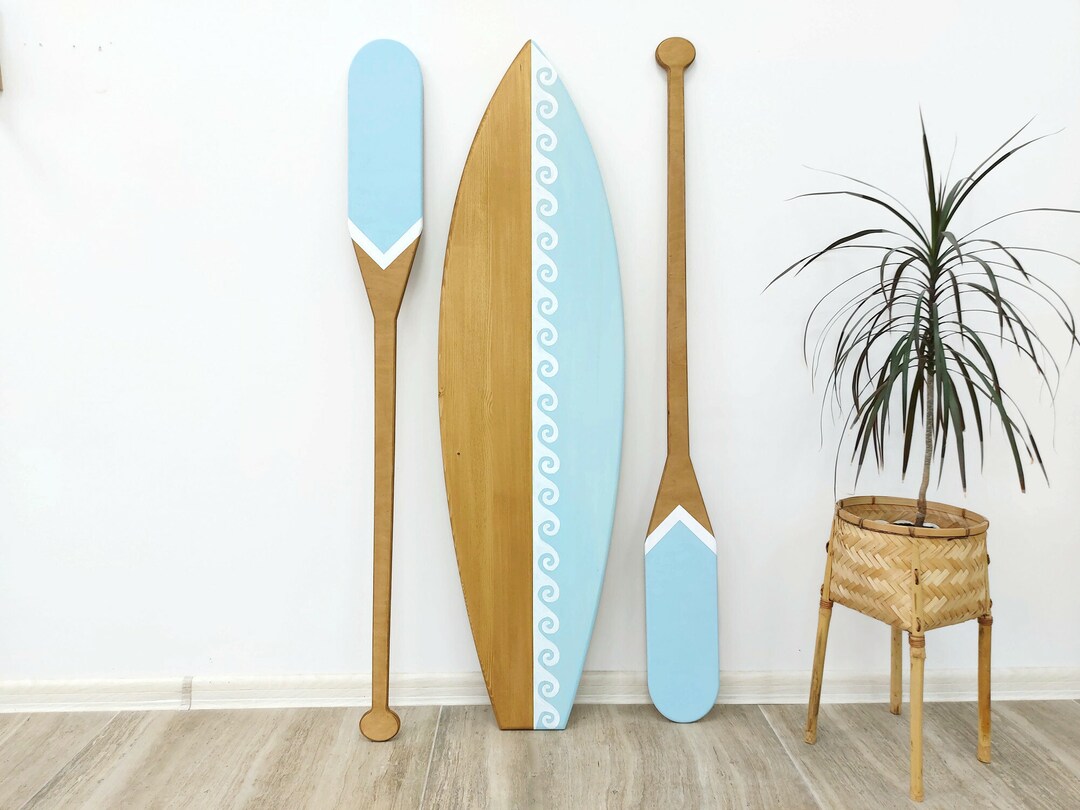 Surfboard With Oars Wall Art Decor Wooden Paddles Nautical Home Decor ...