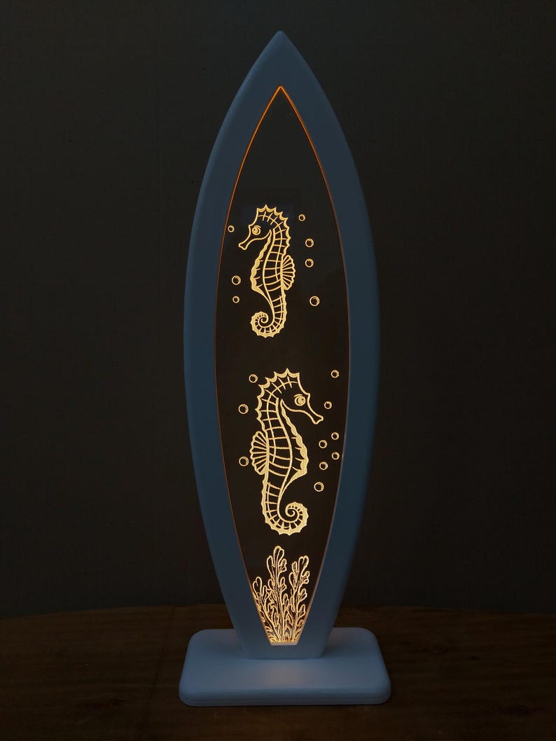 Sea Horse Surfboard LED Night Light – Kids Room Ocean Lamp, Coastal ...