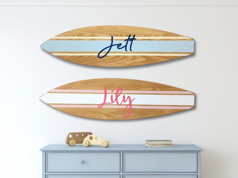 Wood Surfboard Wall Art - Above Crib Sign - Personalized Surfboard Name ...