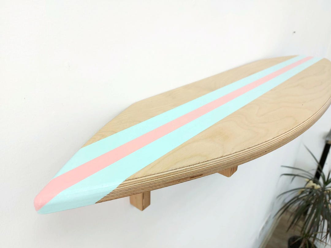 Surfboard Shelf Mint Coral Beach Themed Decor Natural Wood Floating ...