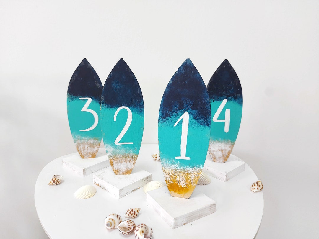 Table Numbers for Beach Wedding in Surfboard Shape Ocean Inspired ...