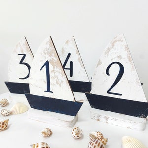 Table Numbers Wedding Beach Theme Wedding Wood Sailboat Navy Ocean ...