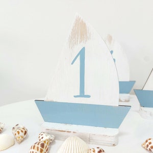 Sailboats Table Numbers for Dusty Blue Wedding Beach Theme Wedding Wood ...