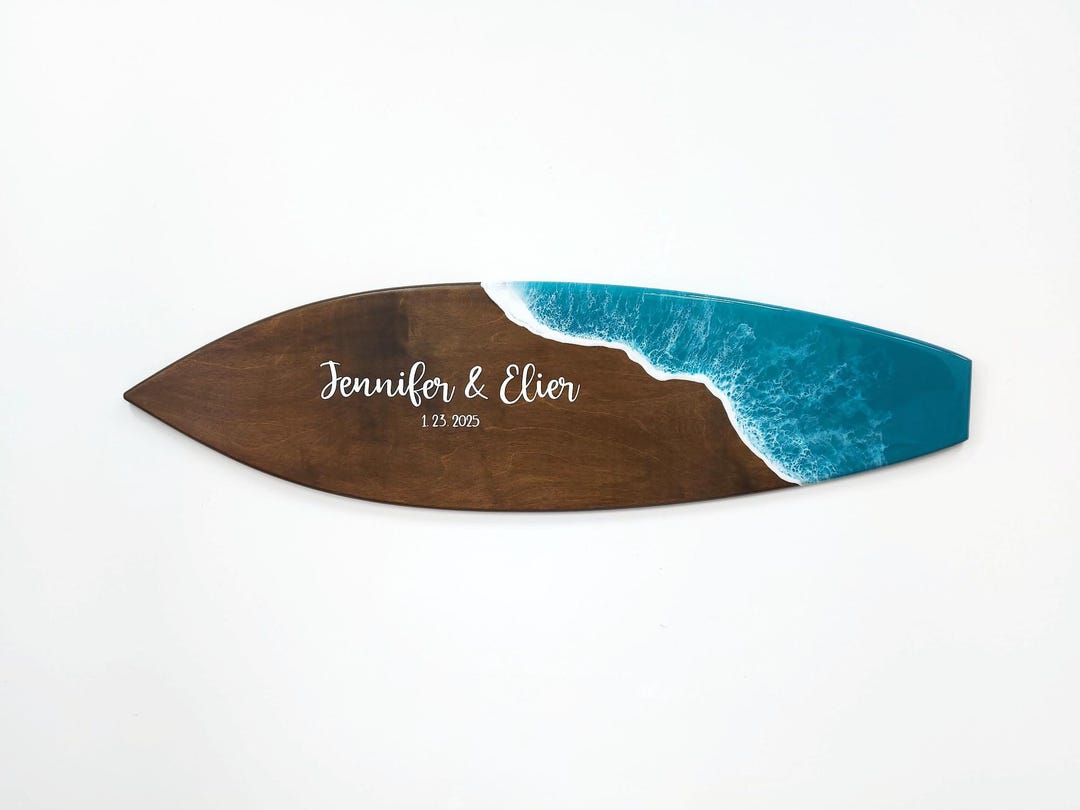 Surfboard Guest Book With Turquoise Ocean Waves Wedding Sign ...