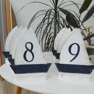 Sailboats Table Numbers for Dusty Blue Wedding Beach Theme Wedding Wood ...