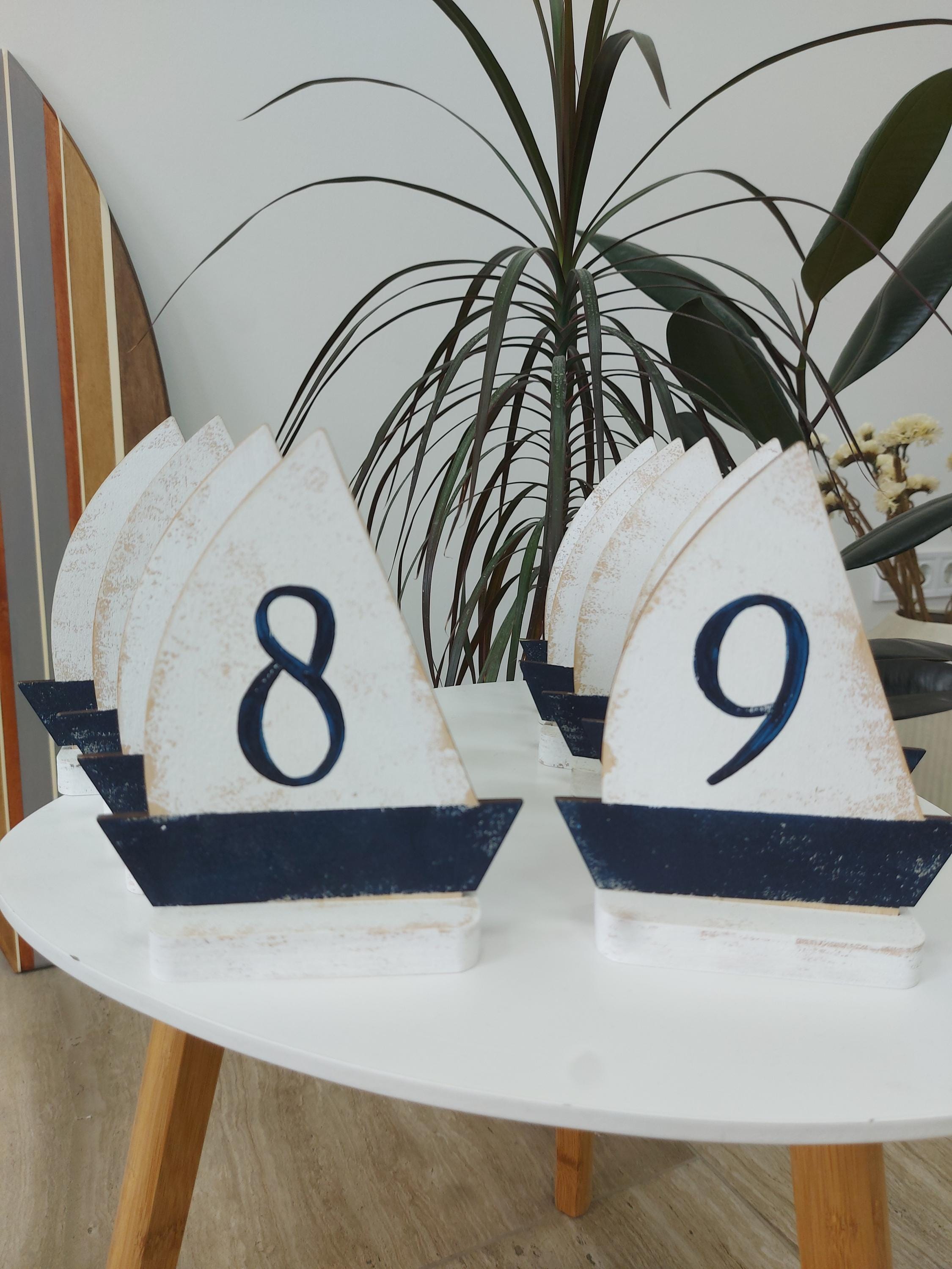 Sailboats Table Numbers for Dusty Blue Wedding Beach Theme Wedding Wood ...