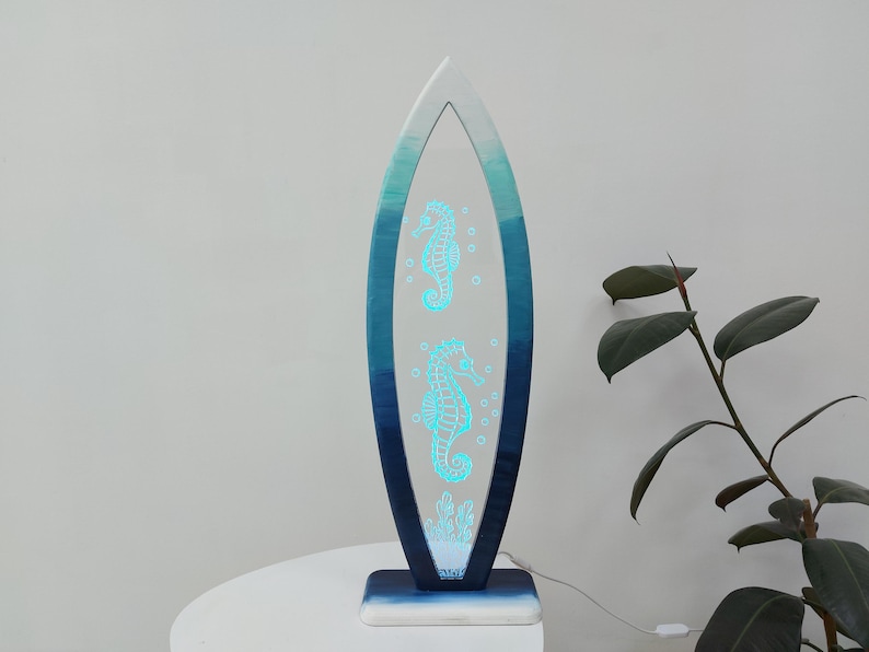 Sea Horse Surfboard LED Night Light – Kids Room Ocean Lamp, Coastal ...