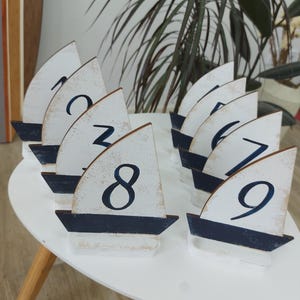 Table Numbers Wedding Beach Theme Wedding Wood Sailboat Navy Ocean ...