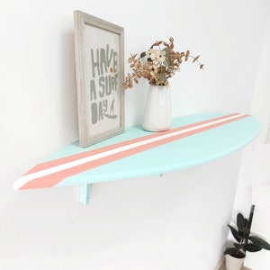 Wood Surfboard Shelf Mint Coral Beach Themed Decor Tabletop - Etsy