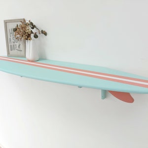 Wood Surfboard Shelf Mint Coral Beach Themed Decor Tabletop - Etsy