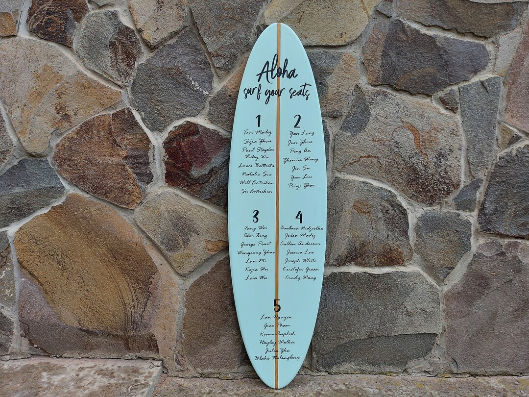 Beach Seating Chart Sign Hawaiian Wedding Decor Surfboard Guest List ...