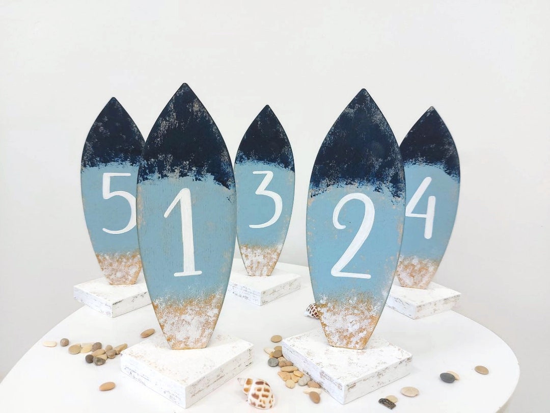 Table Numbers for Beach Wedding in Surfboard Shape Ocean Inspired ...