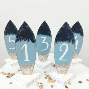 Table Numbers for Beach Wedding in Surfboard Shape Ocean Inspired ...