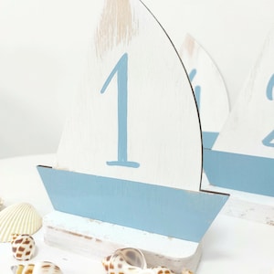 Sailboats Table Numbers for Dusty Blue Wedding Beach Theme Wedding Wood ...