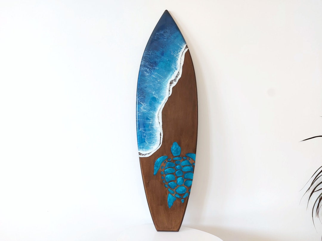 Personalized Wooden Surfboard With Turtle and Waves Wedding Surfboard ...