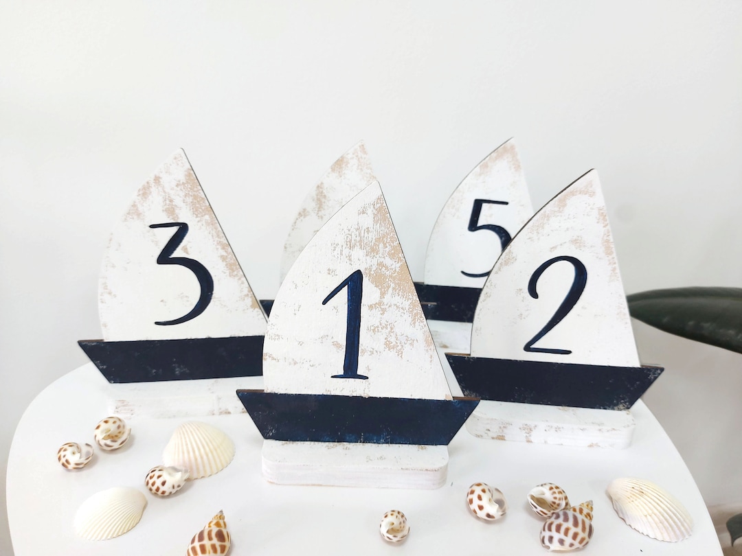 Table Numbers Wedding Beach Theme Wedding Wood Sailboat Navy Ocean ...