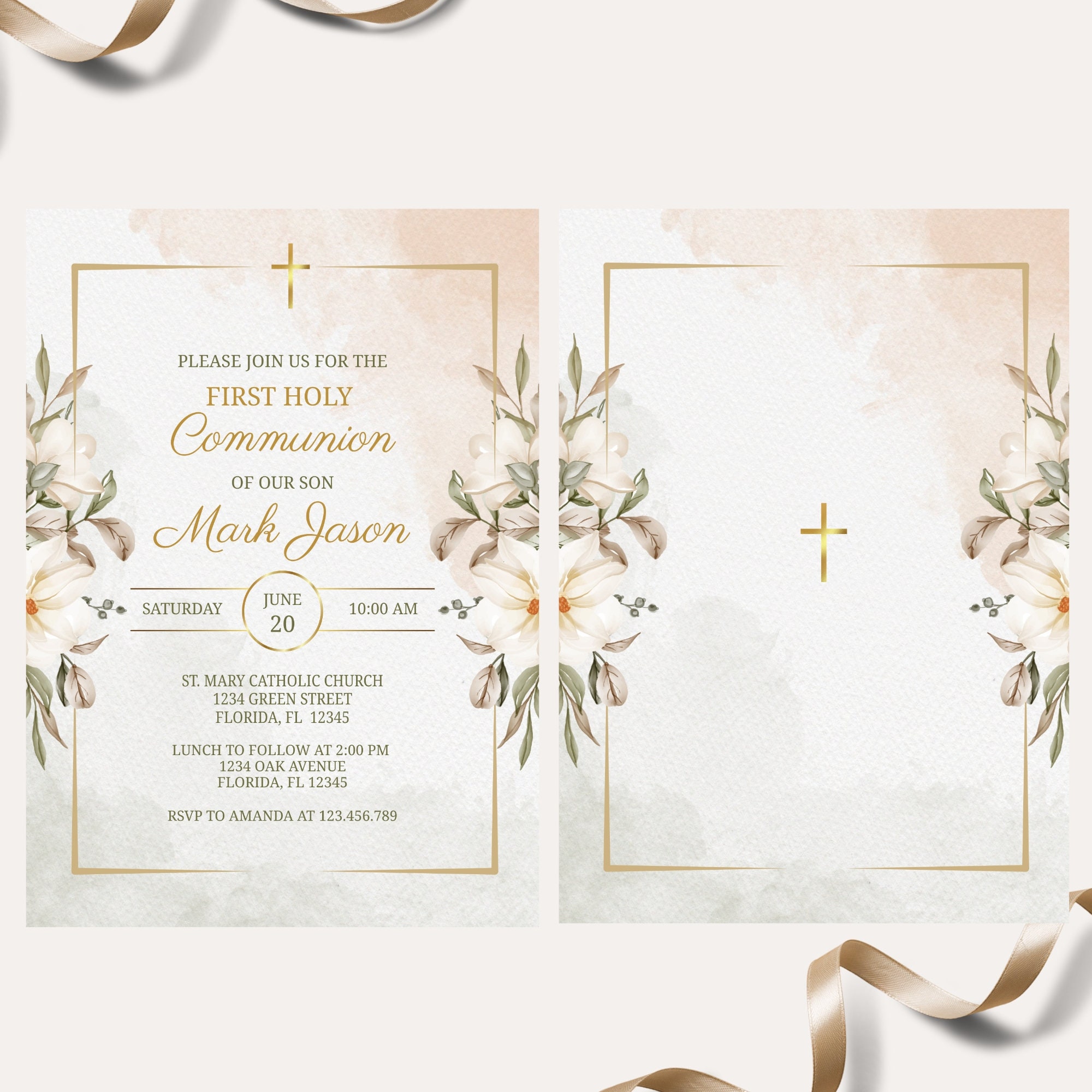 Boy First Holy Communion Invitation Template, Printable Invite for Cute ...