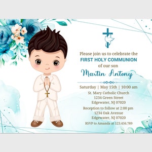 Boy First Holy Communion Invitation Template Printable Invite - Etsy