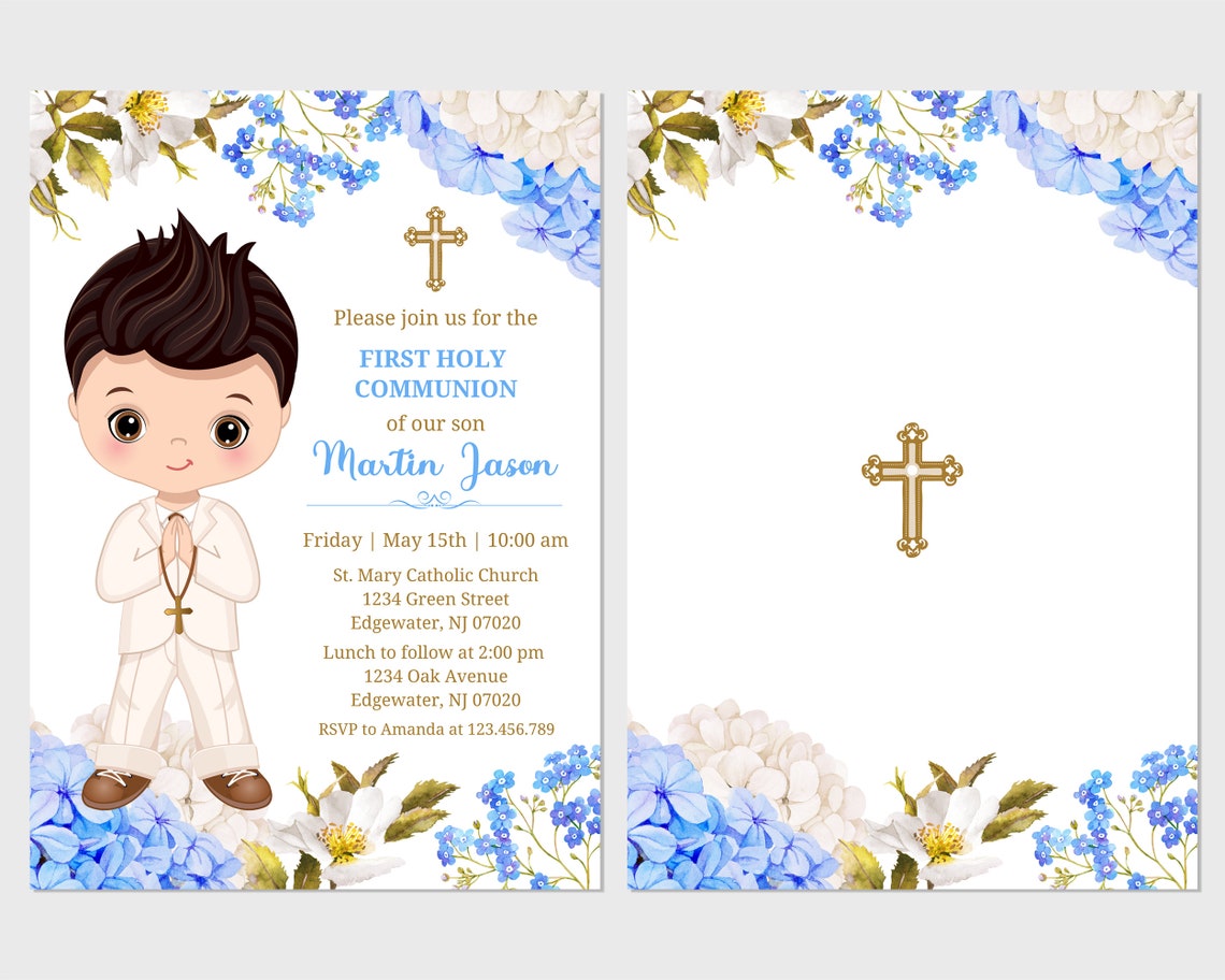 Boy First Holy Communion Invitation Template Printable Invite - Etsy