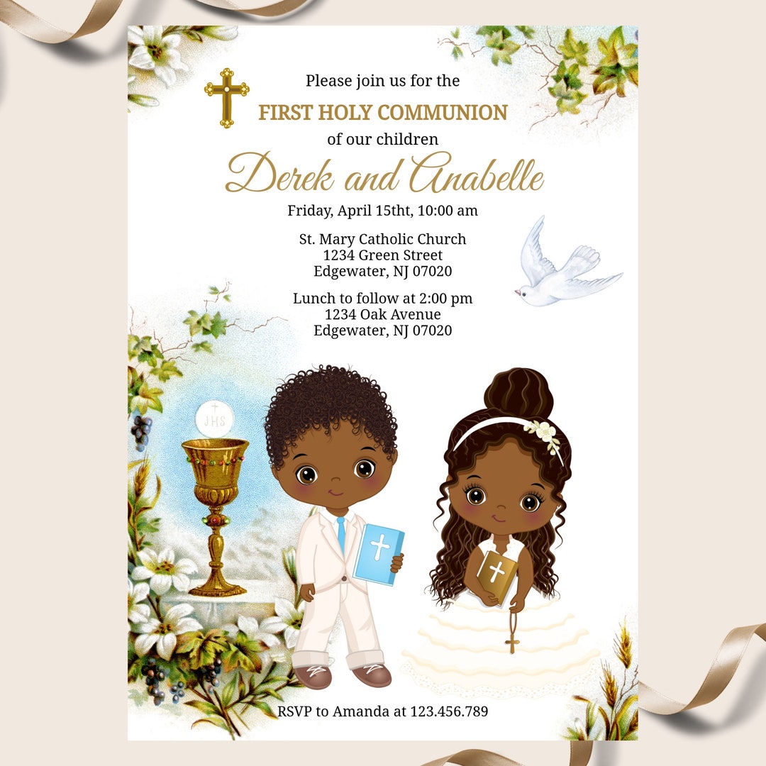 Twins First Holy Communion Invitation Template, Printable Invite for ...